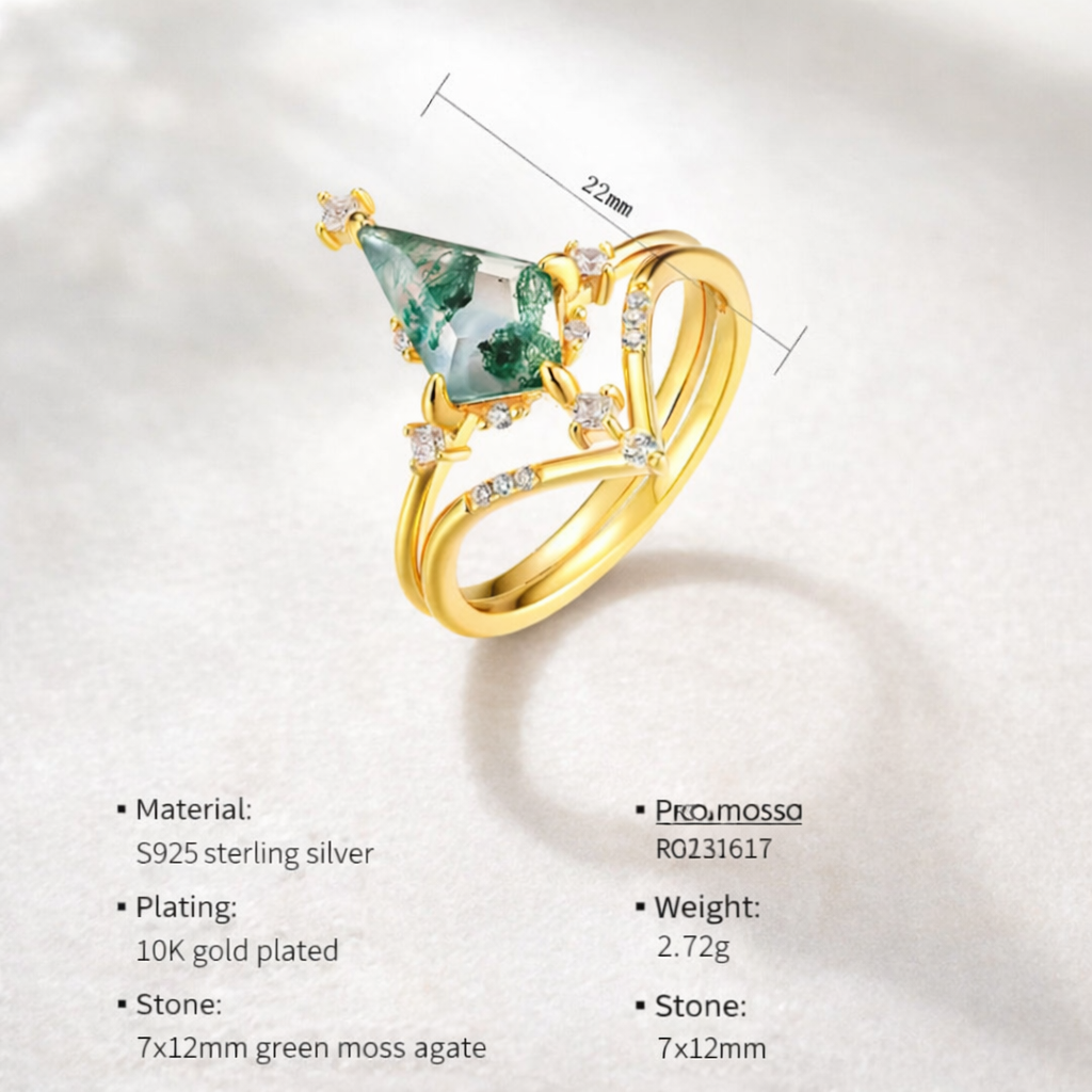Moss Agate Ring 10K Gold Light Luxury Design – MIORA