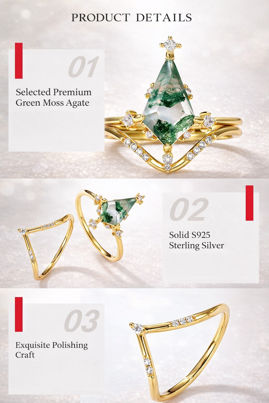 Moss Agate Ring 10K Gold Light Luxury Design – MIORA